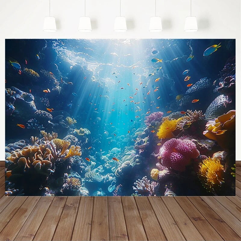 Underwater World Photography Backdrop Summer Blue Ocean Fish Coral Baby ...