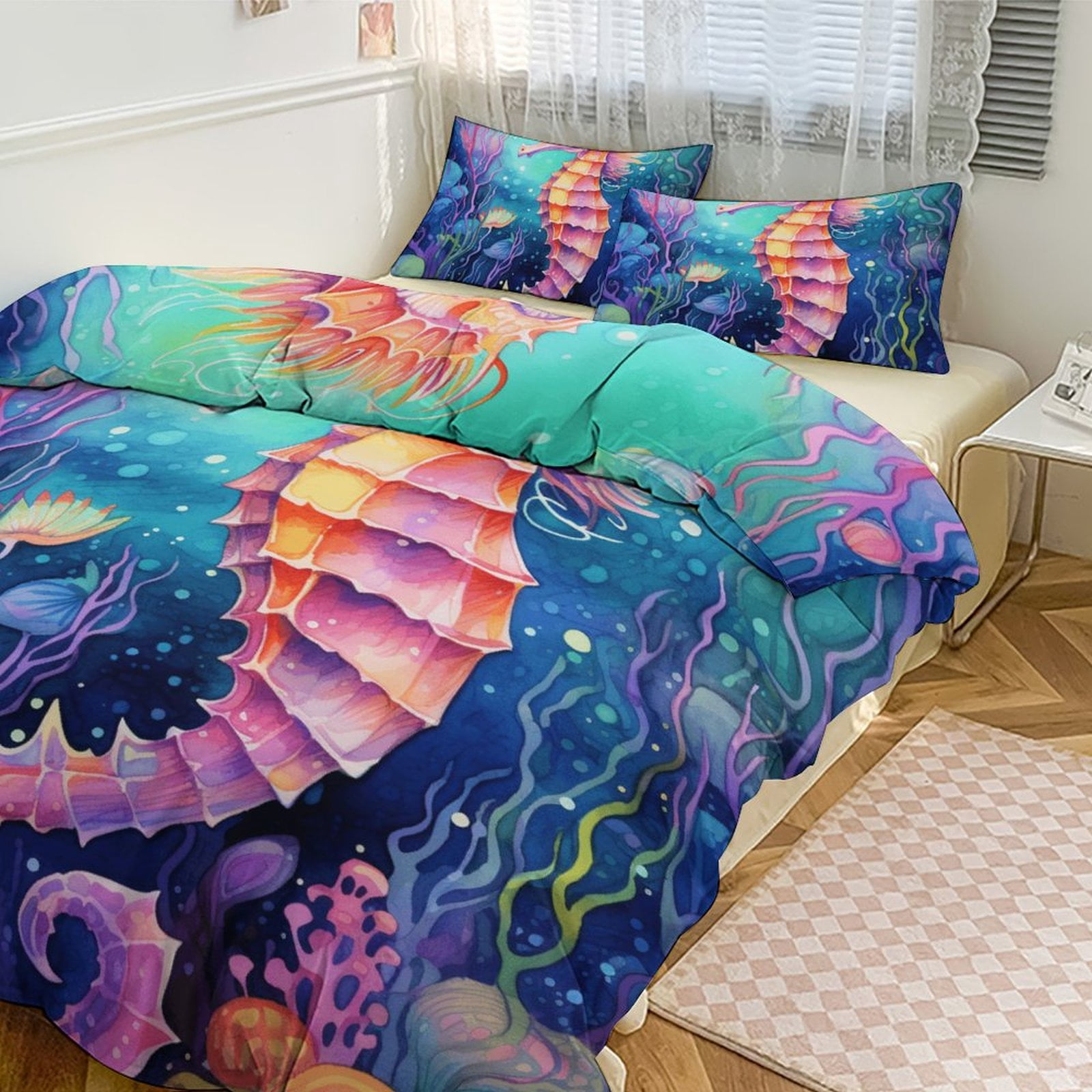 Underwater World Seahorse Bedding Set with Zipper Closure for Girls ...