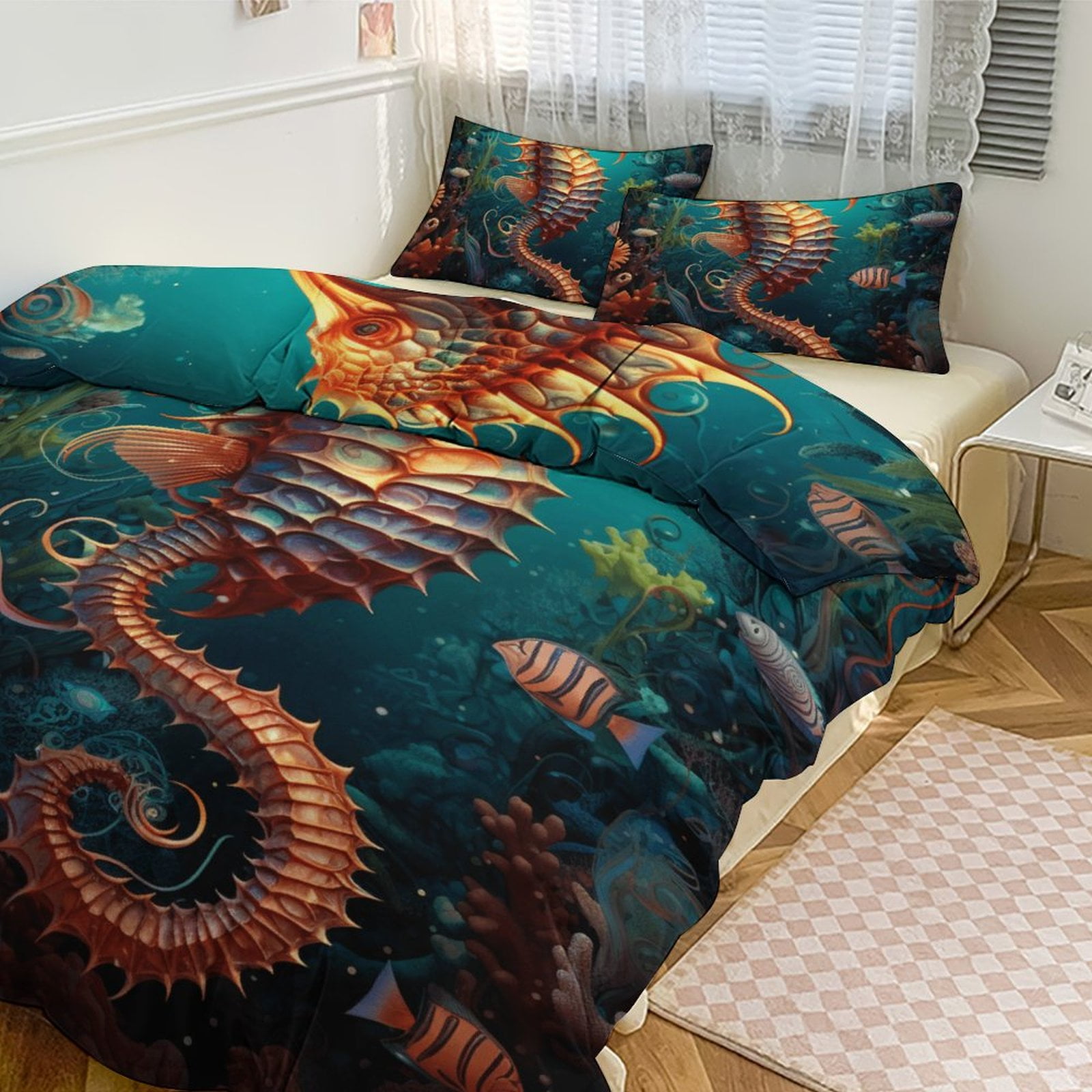 Underwater World Seahorse Bedding Sets Twin Duvet Cover 3 Piece Cute ...