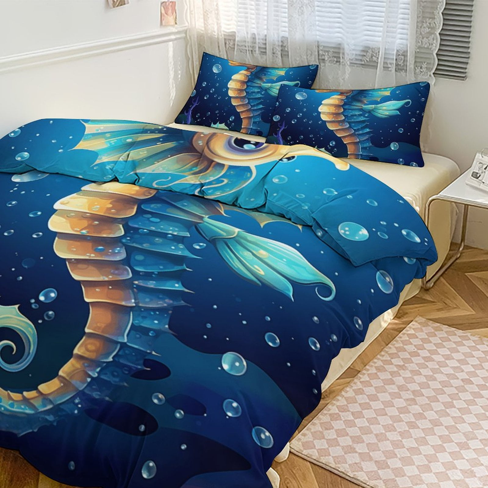 Underwater World Seahorse Bedding Sets Twin Duvet Cover 3 Piece Cute Bed Set for Boys Girls Kid ...