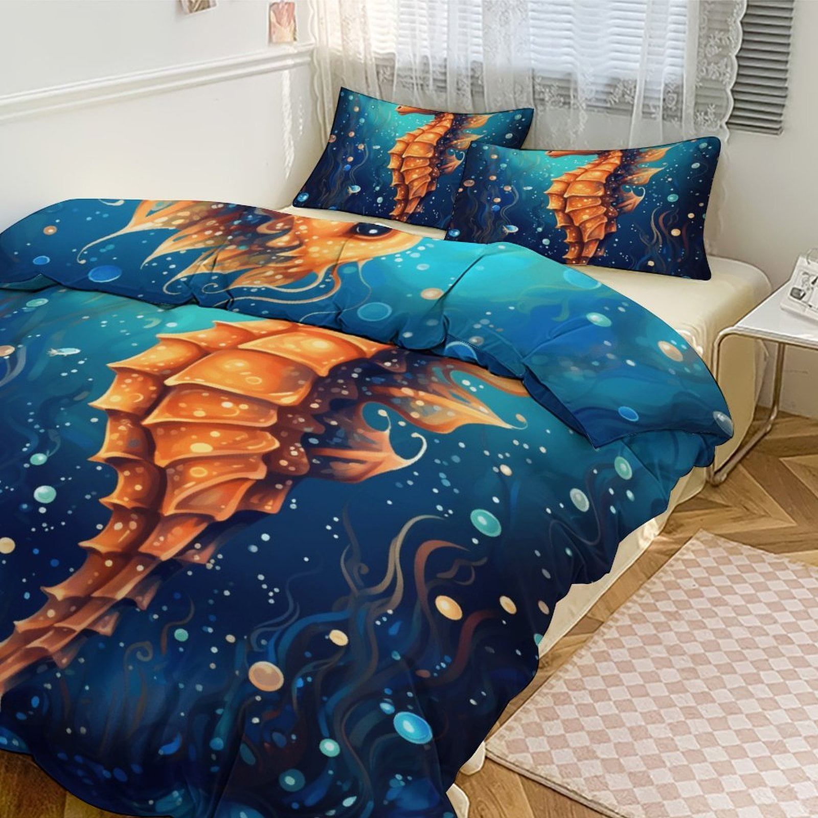 Underwater World Seahorse Bedding Sets Twin Duvet Cover 3 Piece Cute ...