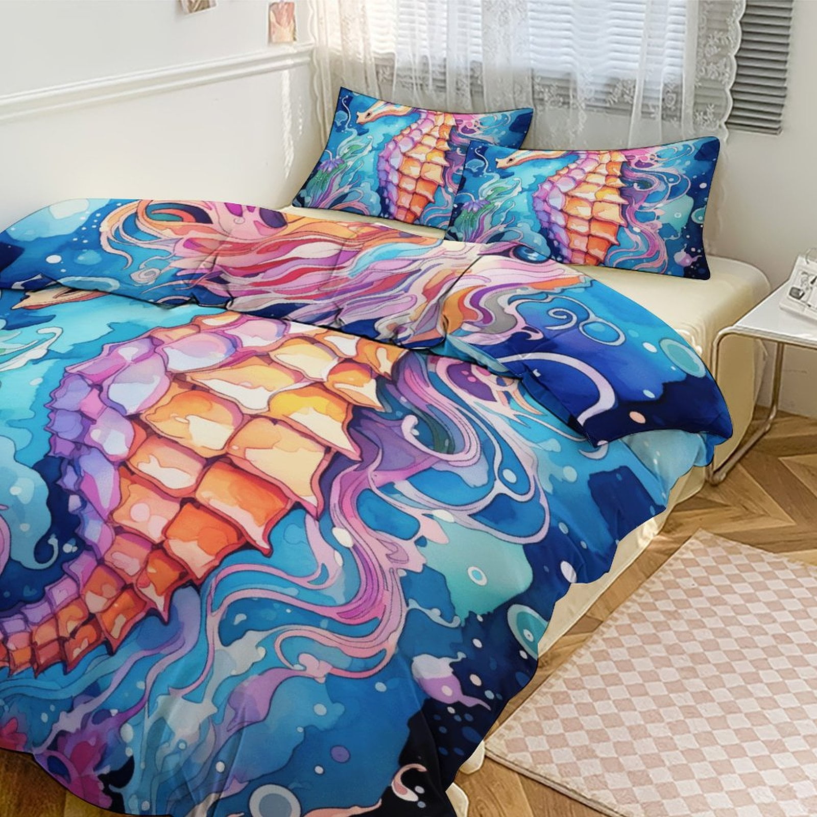 Underwater World Seahorse Bedding Sets Twin Duvet Cover 3 Piece Cute Bed Set for Boys Girls Kid ...