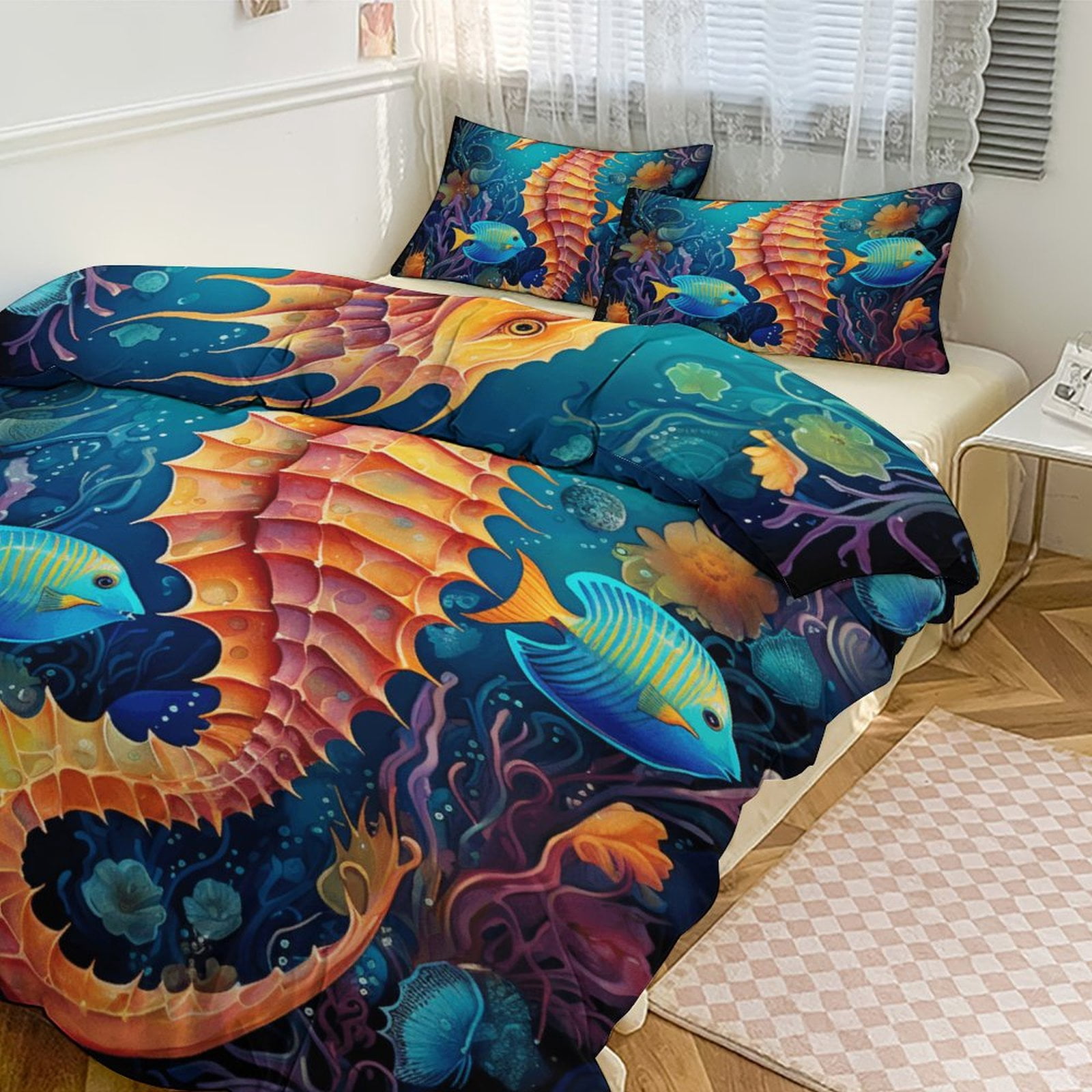 Underwater World Seahorse Bedding Sets Twin Duvet Cover 3 Piece Cute ...