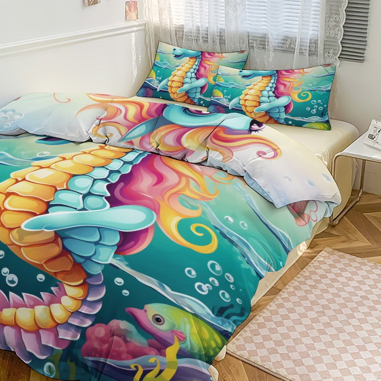 Underwater World Seahorse Bedding Sets Twin Duvet Cover 3 Piece Cute Bed Set for Boys Girls Kid ...