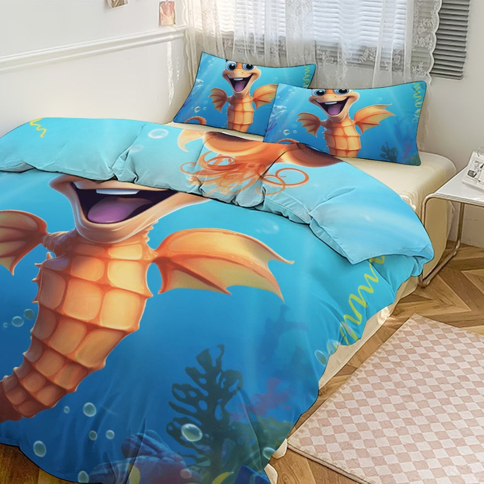 Underwater World Seahorse Bedding Sets Twin Duvet Cover 3 Piece Cute Bed Set for Boys Girls Kid ...