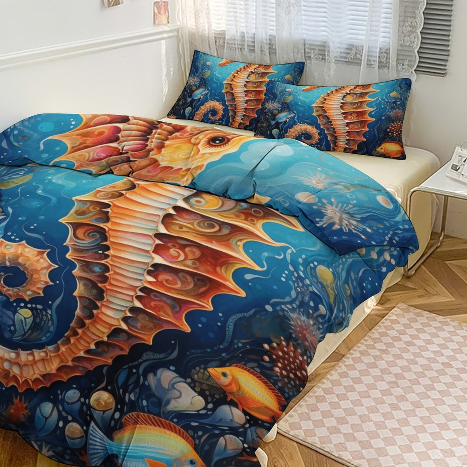Underwater World Seahorse Bedding Sets Twin Duvet Cover 3 Piece Cute ...