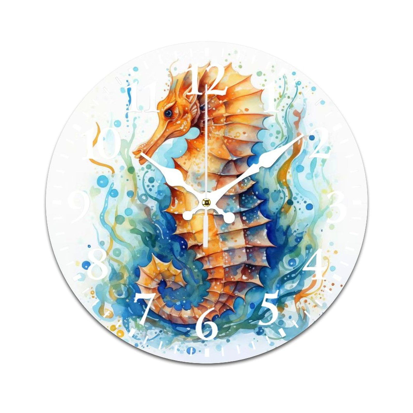 Underwater World Seahorse Watercolor Wall Clock Modern Design Clocks ...