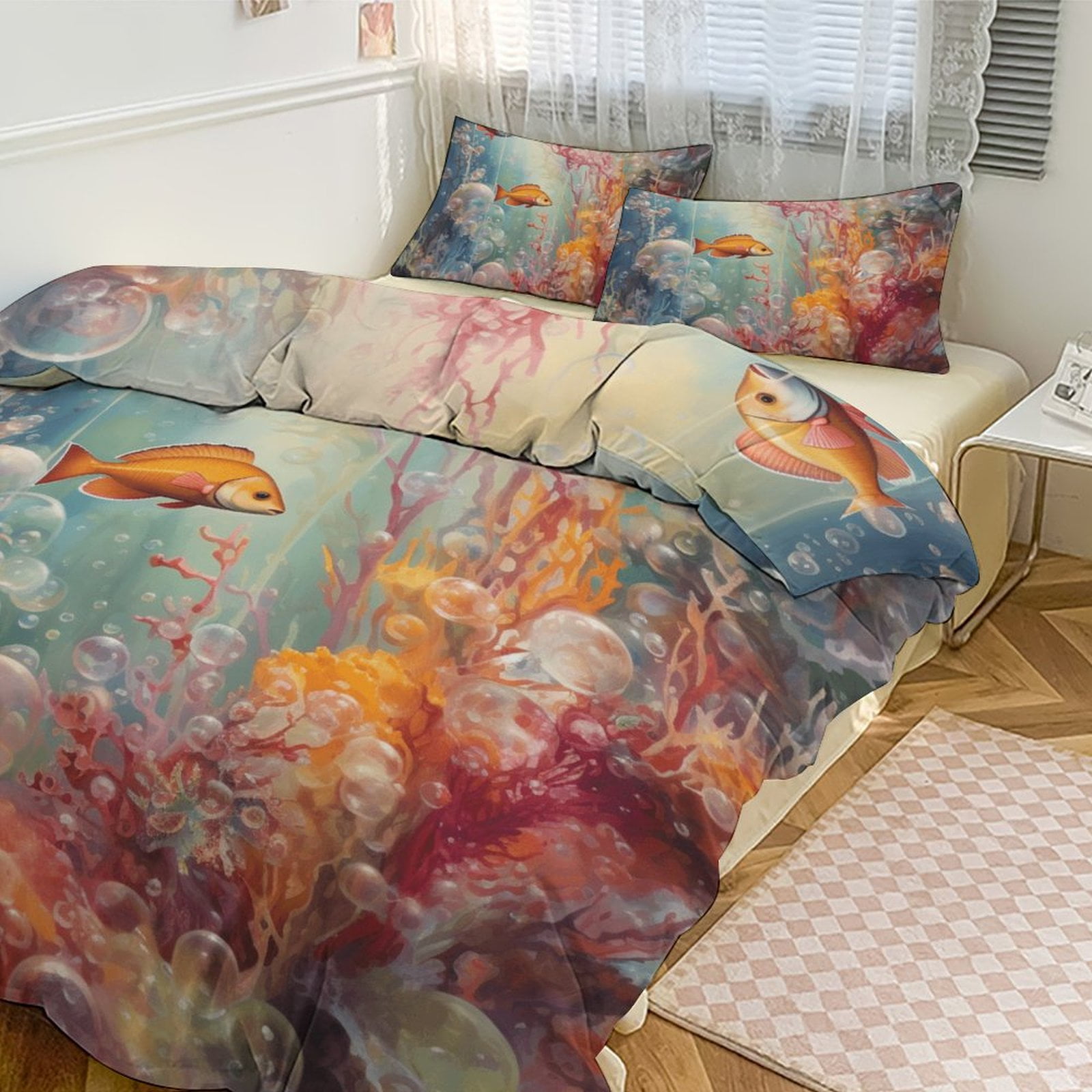 Underwater World Ship Coral Bedding Set with Zipper Closure for Girls ...
