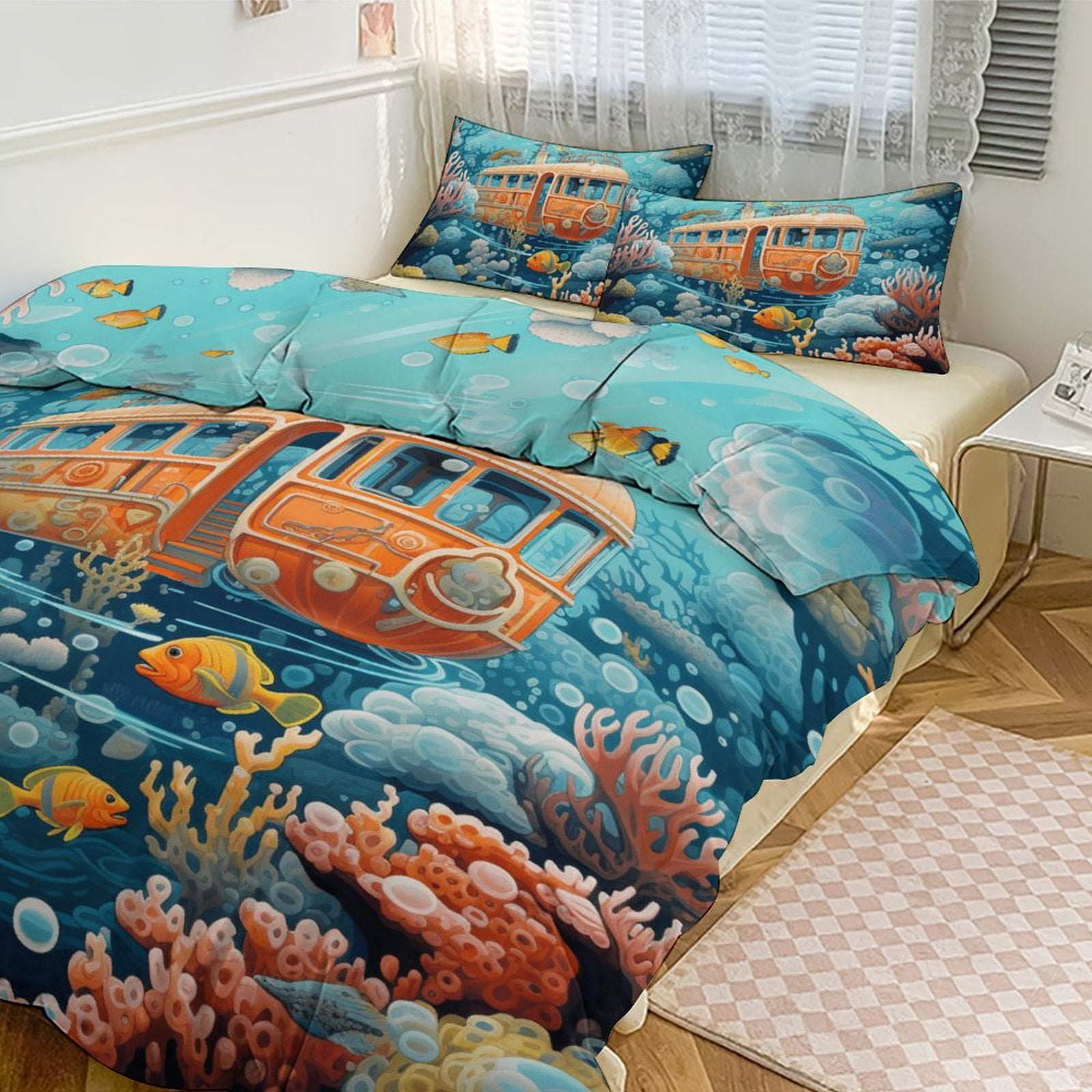 Underwater World Ship Coral Bedding Sets Twin Duvet Cover 3 Piece Cute ...
