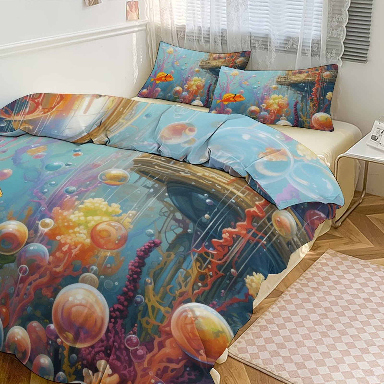 Underwater World Ship Coral Bedding Sets Twin Duvet Cover 3 Piece Cute ...