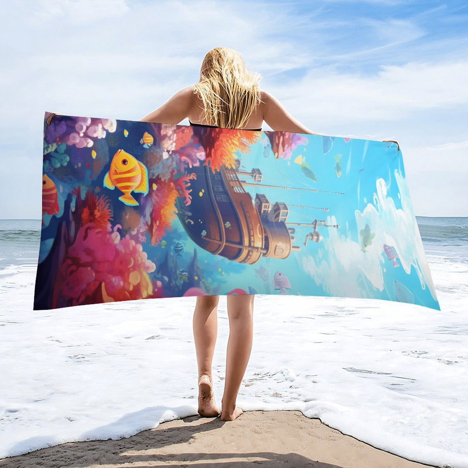 Underwater World Ship Coral Oversized -Washed Lightweight Quick Dry ...