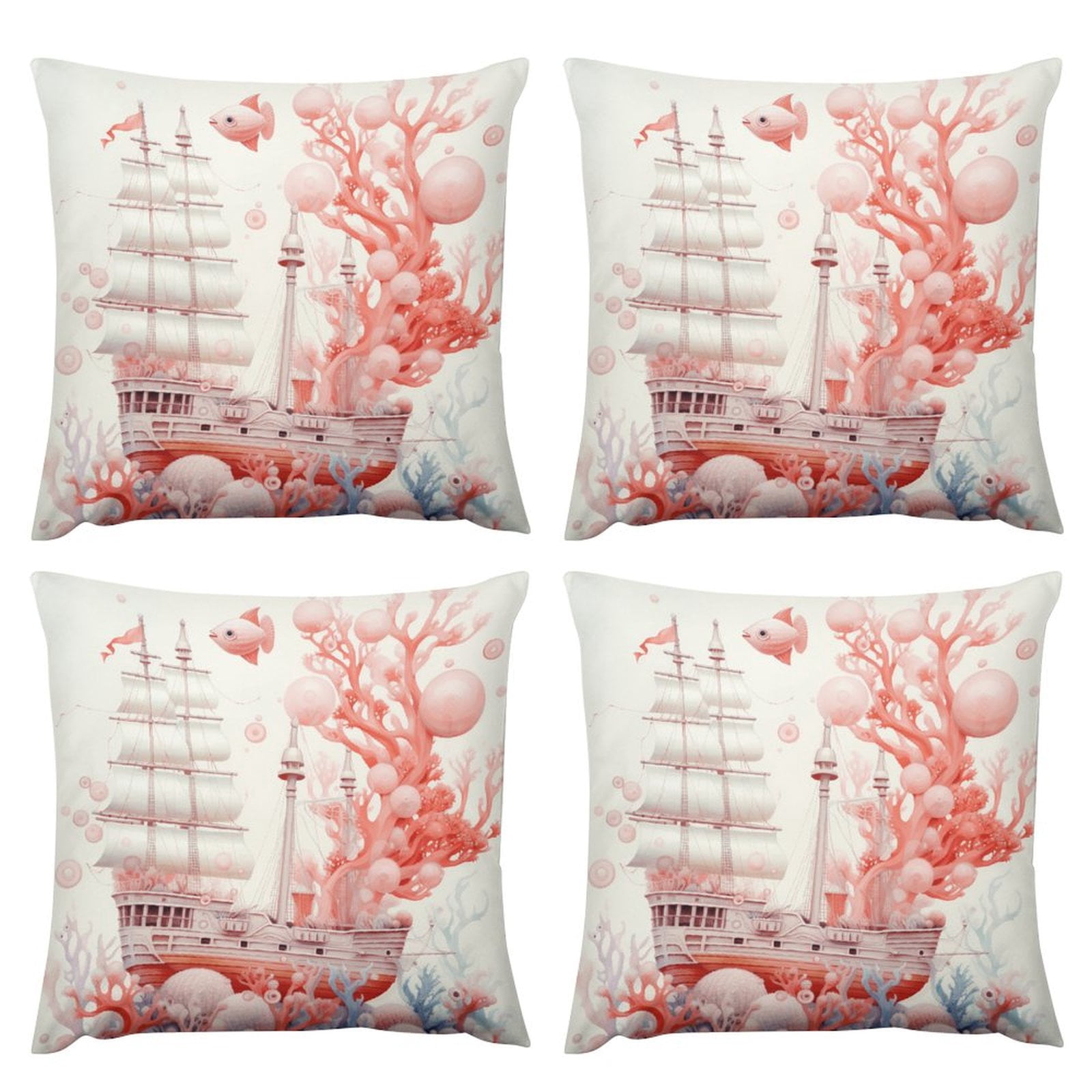 Underwater World Ship Coral Pillow Covers 20 "x20 " Set of 4，Modern ...