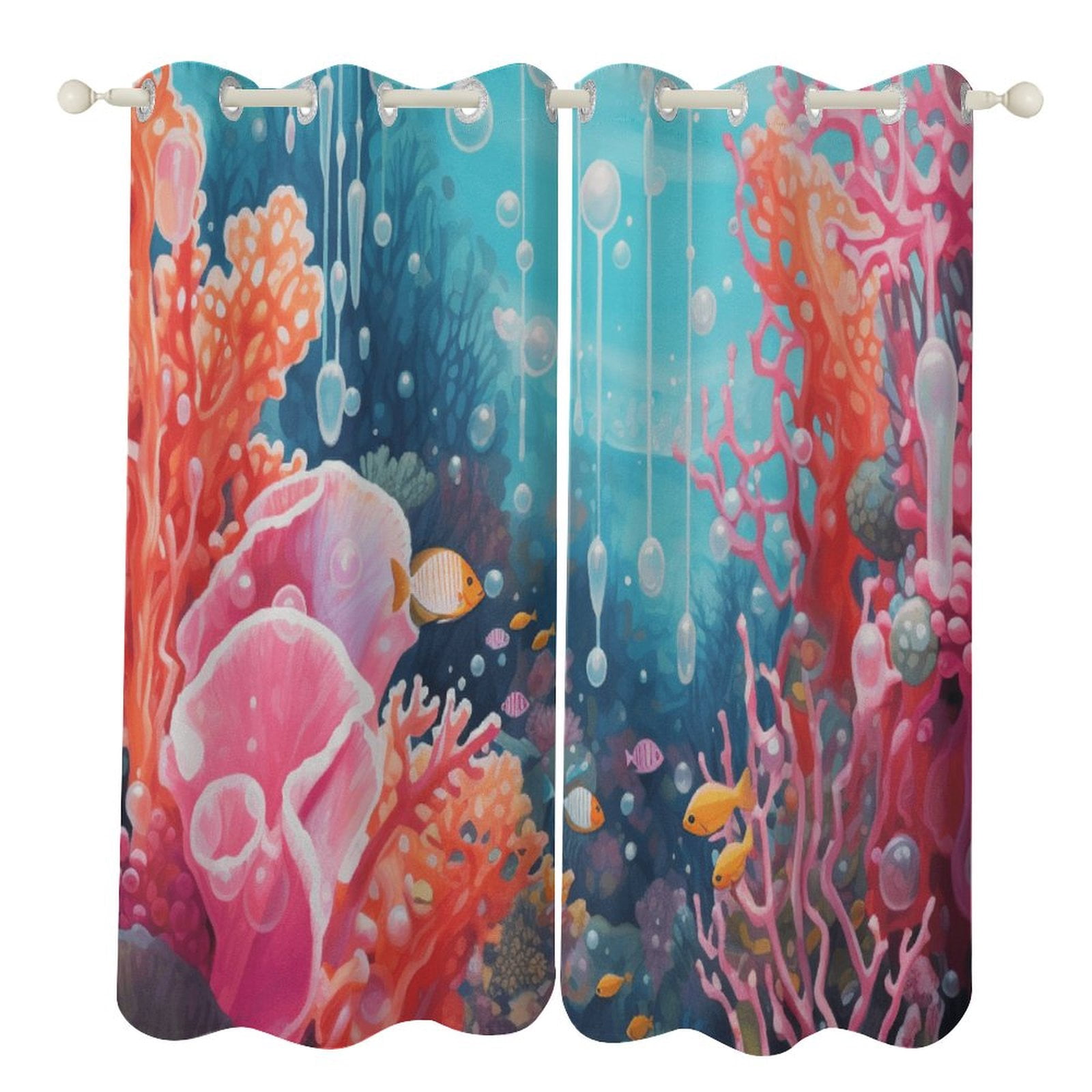 Underwater World Ship Coral Window Curtain Panels Grommet Blackout ...