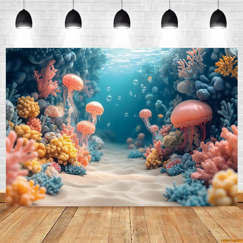 Underwater World Theme Party Backdrop Coral Nacre Shell Jelly Algae ...