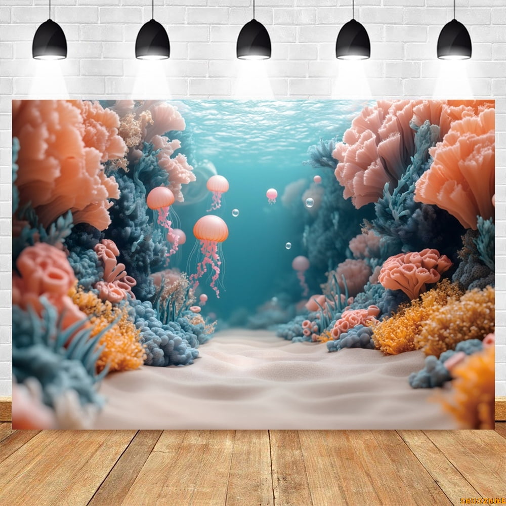 Underwater World Theme Party Backdrop Coral Nacre Shell Jelly Algae ...