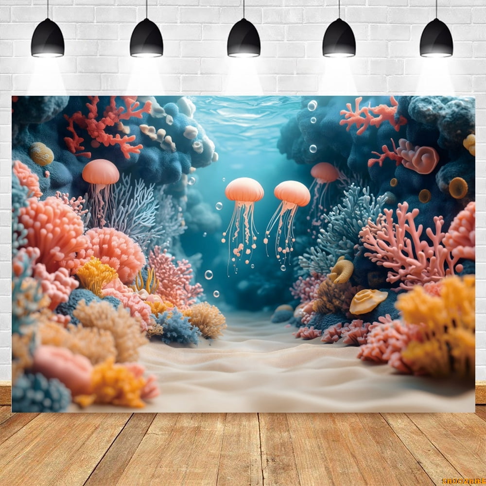 Underwater World Theme Party Backdrop Coral Nacre Shell Jelly Algae ...