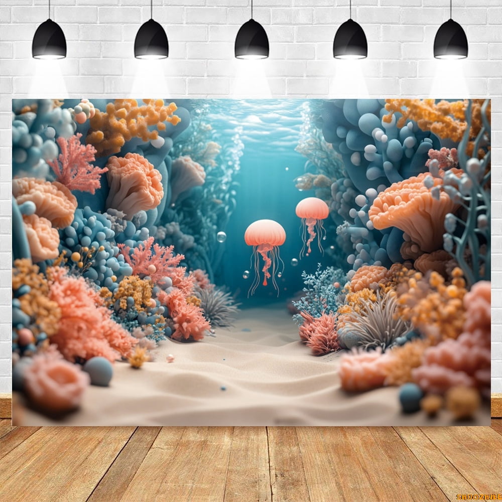 Underwater World Theme Party Backdrop Coral Nacre Shell Jelly Algae ...