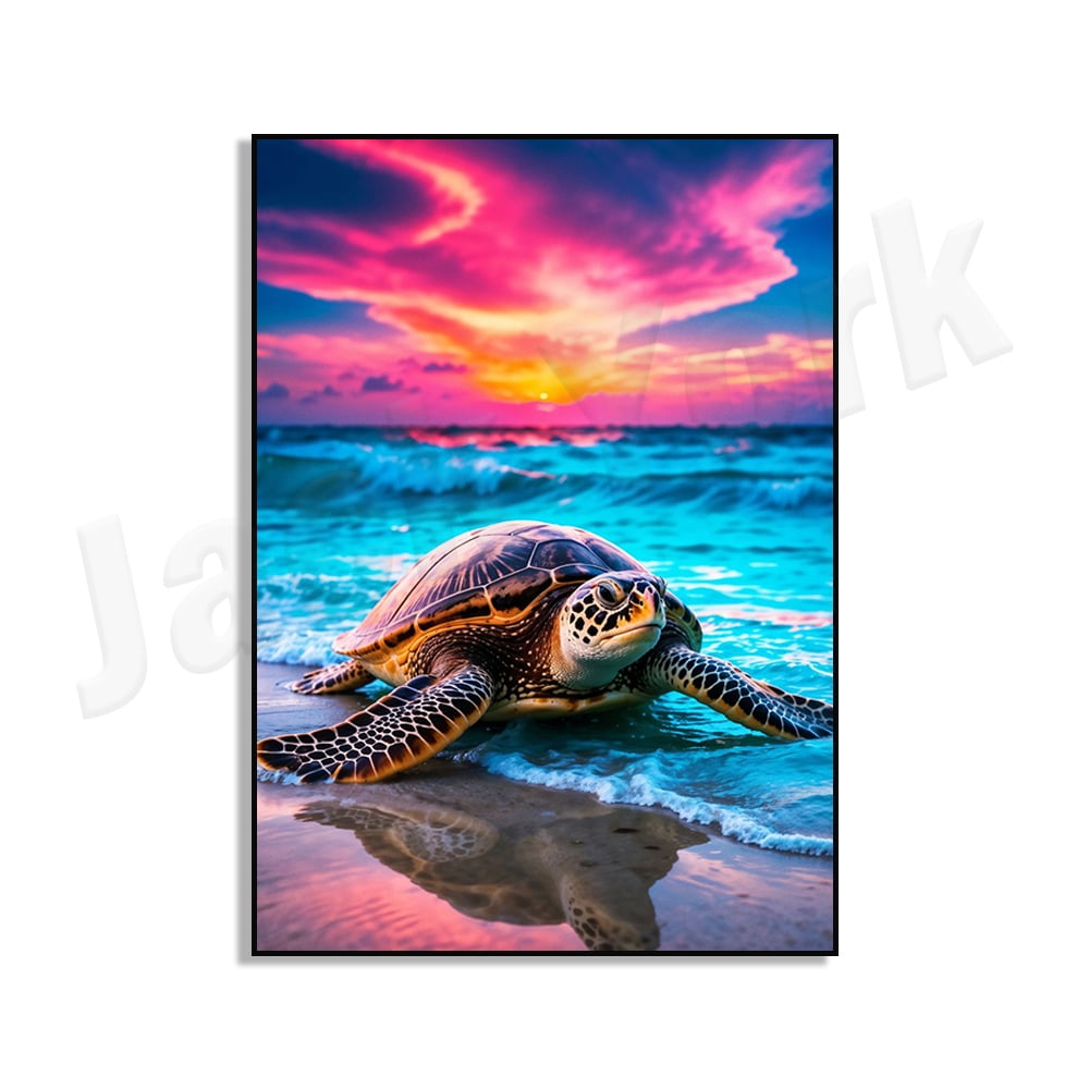 Underwater tropical sea turtle, underwater marine life painting, seabed ...