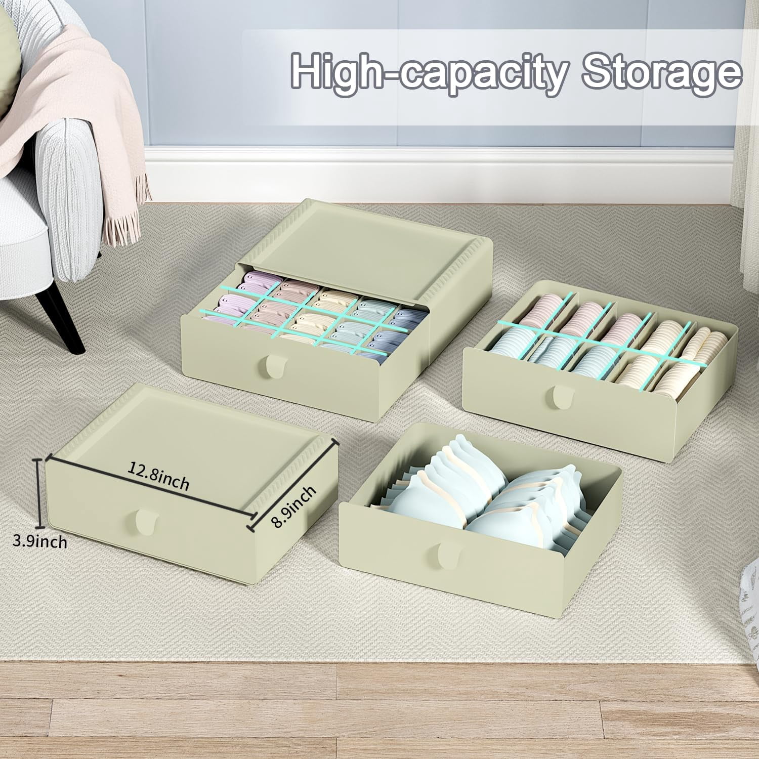 Underwear Organizer Drawer, 15 Cells Plastic Socks Drawer, Stackable ...