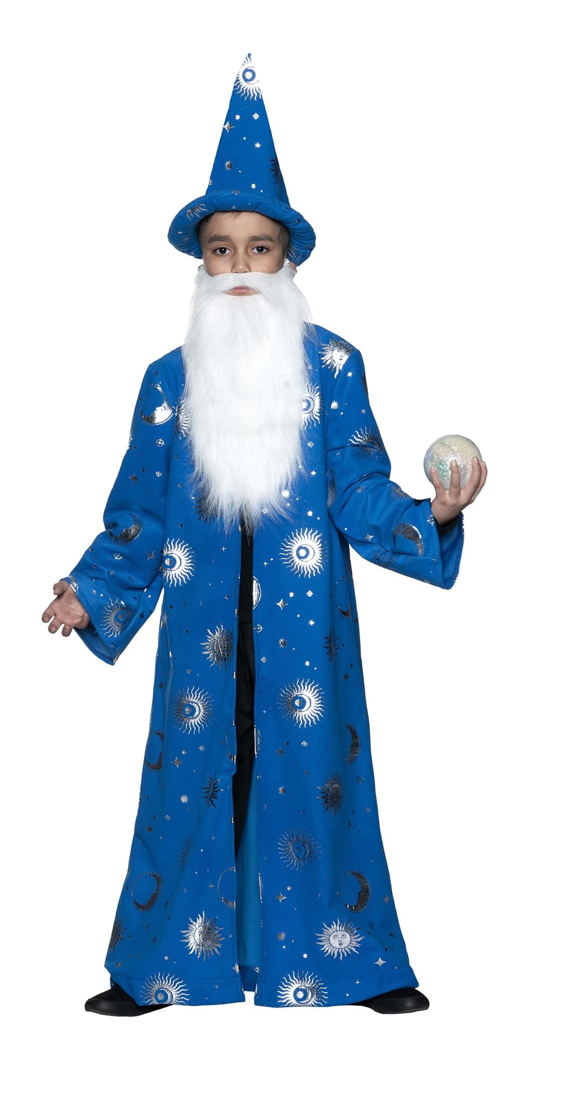 Underwraps Blue Wizard Robe w/ Hat & Beard Child Costume | Medium ...