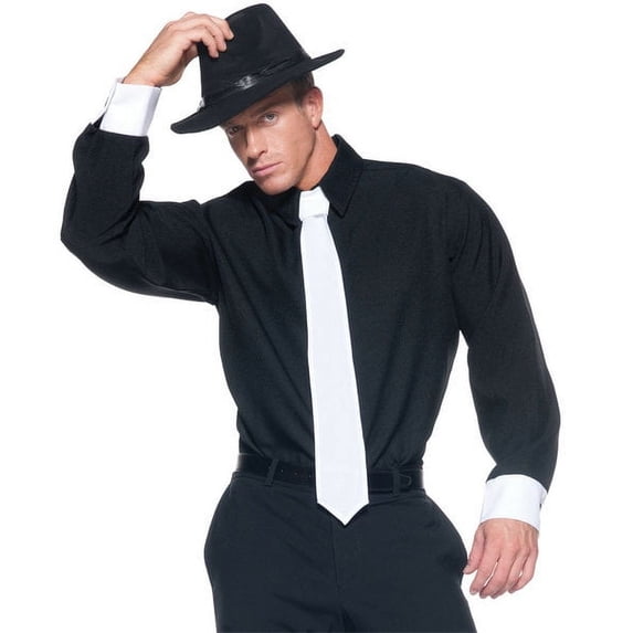Underwraps Mens Black Ganster Plain Shirt Halloween Costume - XL ...