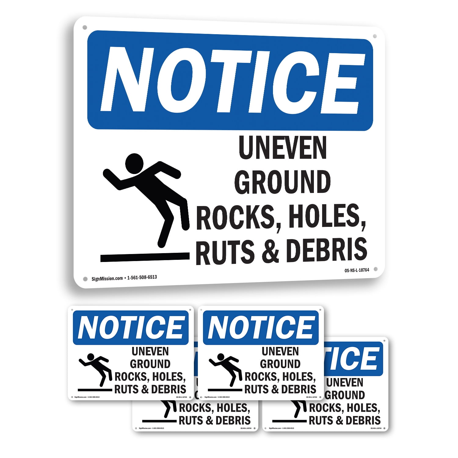 Uneven Ground Rocks Holes OSHA Notice Rigid Plastic Sign 24 Inch x 18 ...