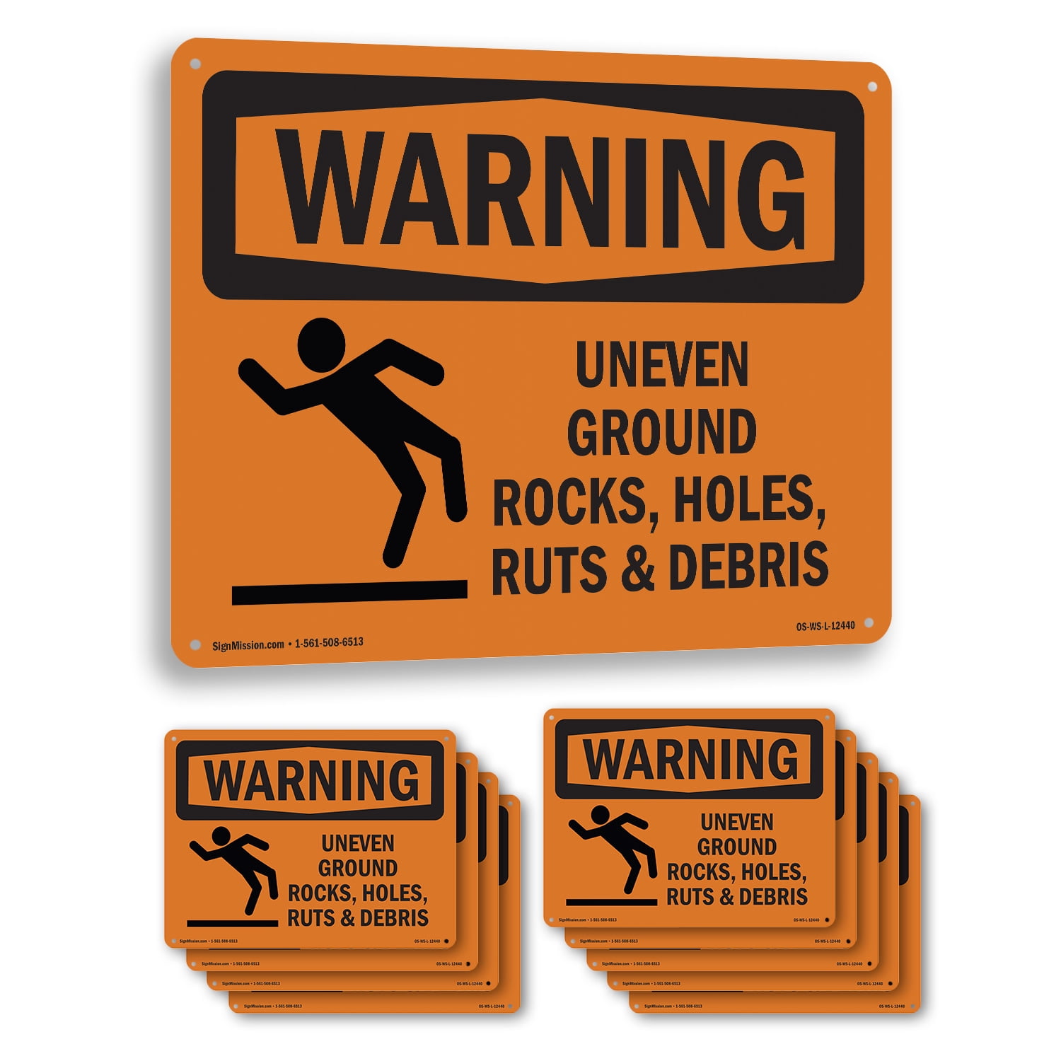 Uneven Ground Rocks Holes With Symbol OSHA WARNING Aluminum Sign 18 ...