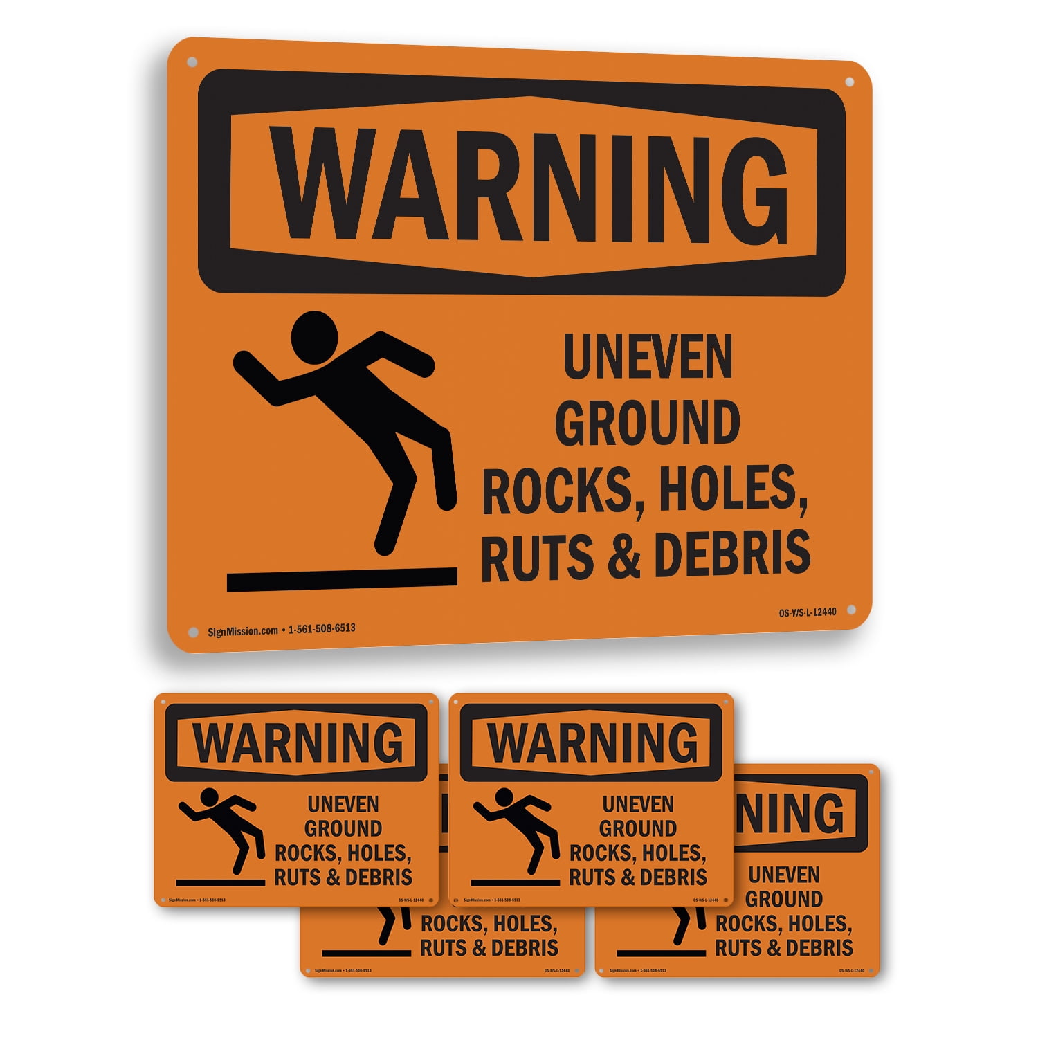 Uneven Ground Rocks Holes With Symbol OSHA WARNING Rigid Plastic Sign ...