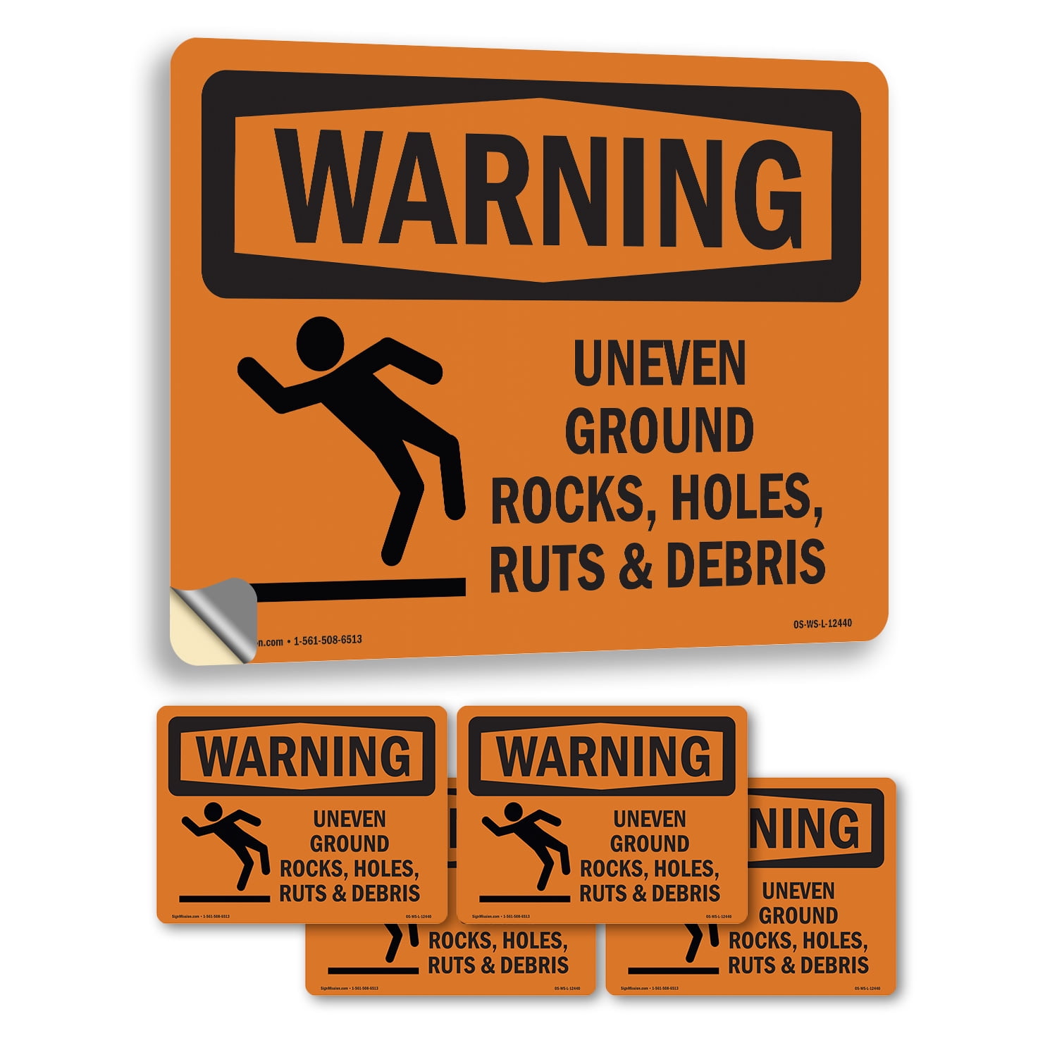 Uneven Ground Rocks Holes With Symbol OSHA WARNING Vinyl Decal Label 5 ...