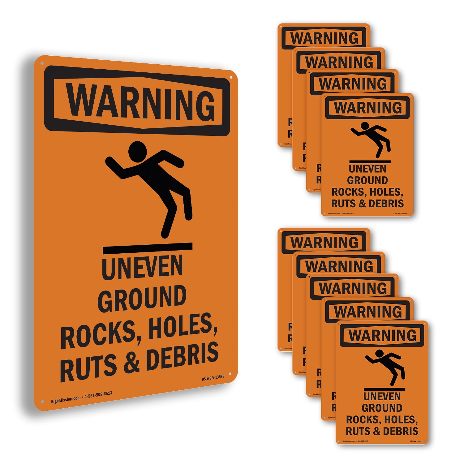 Uneven Ground Rocks With Symbol OSHA WARNING Rigid Plastic Sign 14 Inch ...