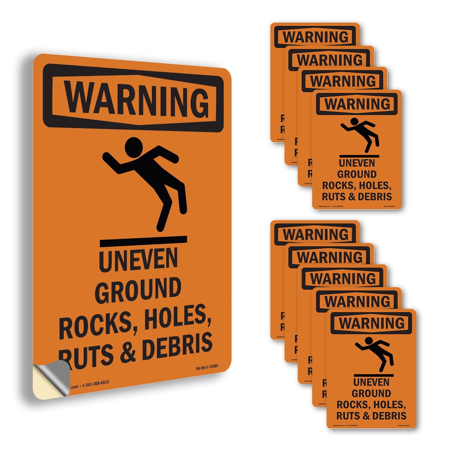 Uneven Ground Rocks With Symbol OSHA WARNING Vinyl Decal Label 18 Inch ...