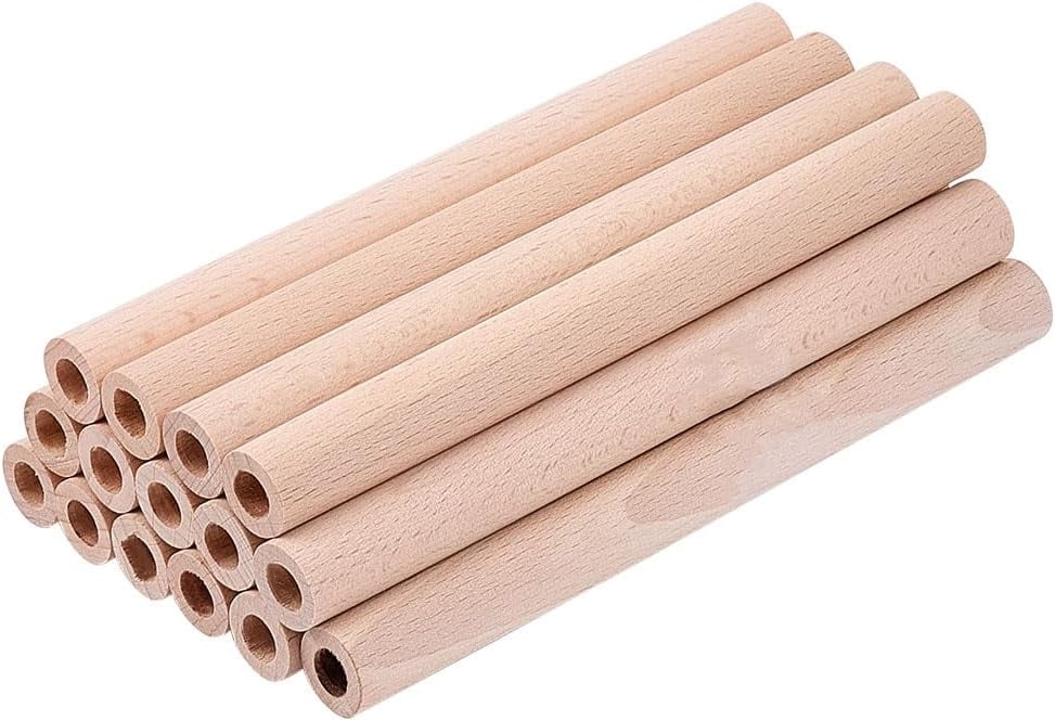 Unfinished Beech Wood Rods Craft Stick Hollow Column Tan 15x1.5cm Hole ...