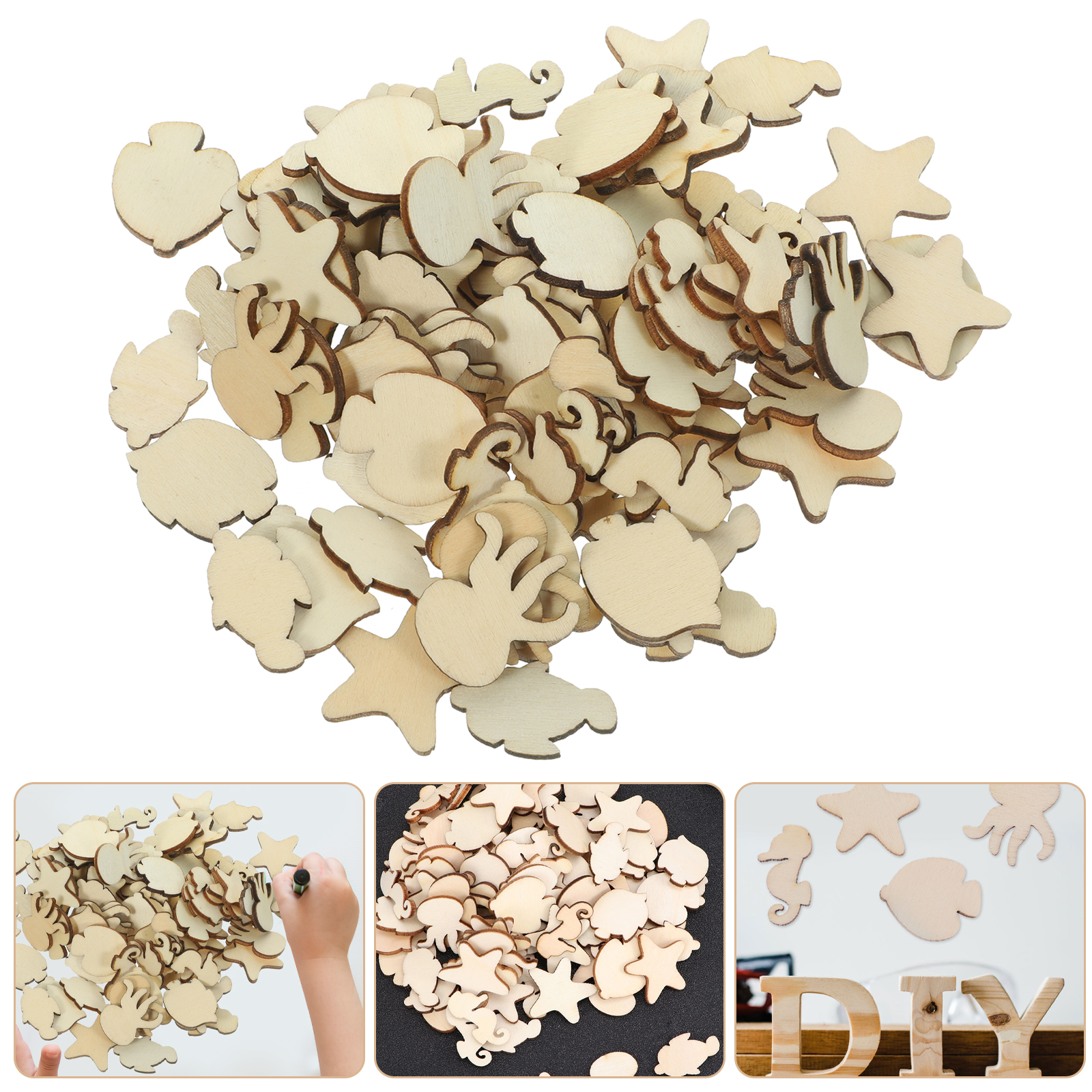 Unfinished Creatures Wood Cutouts 100pcs Blank Wooden Ocean Animals ...