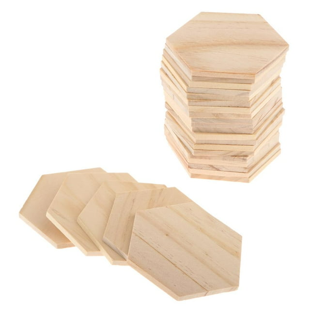 Unfinished Hexagon-Shaped Wood Pieces (25pc) - Wooden Coasters, Light ...