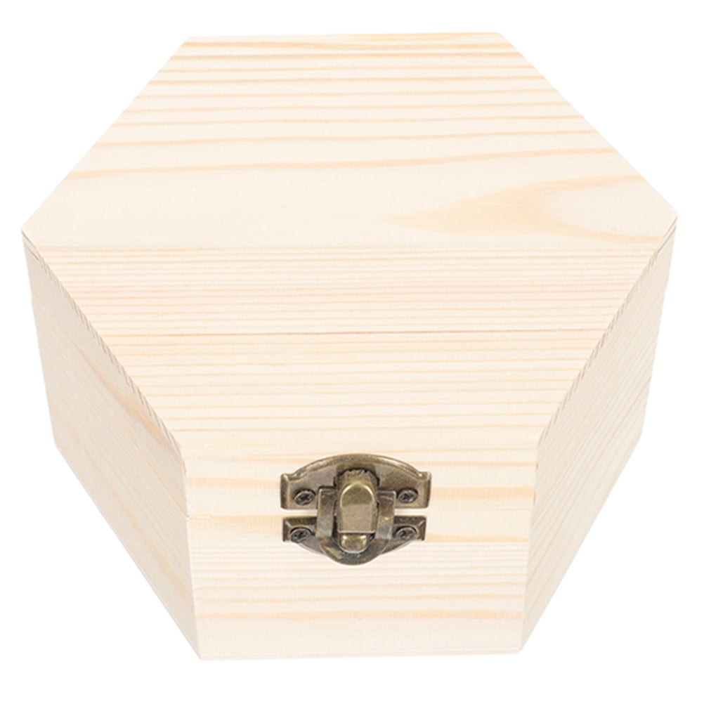 Unfinished Hexagon Wood Box Wooden Storage Box with Hinged Lid Vintage ...