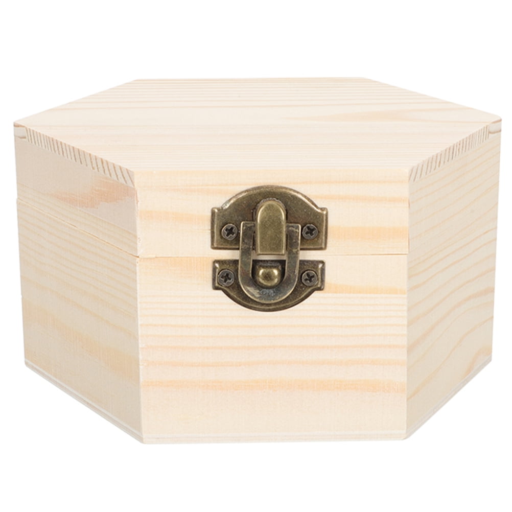 Unfinished Hexagon Wood Box Wooden Storage Box with Hinged Lid Vintage ...