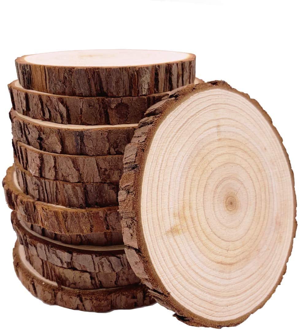 Unfinished Natural with Tree Bark Wood Slices 10 Pcs 4.2-4.7 inch Disc ...