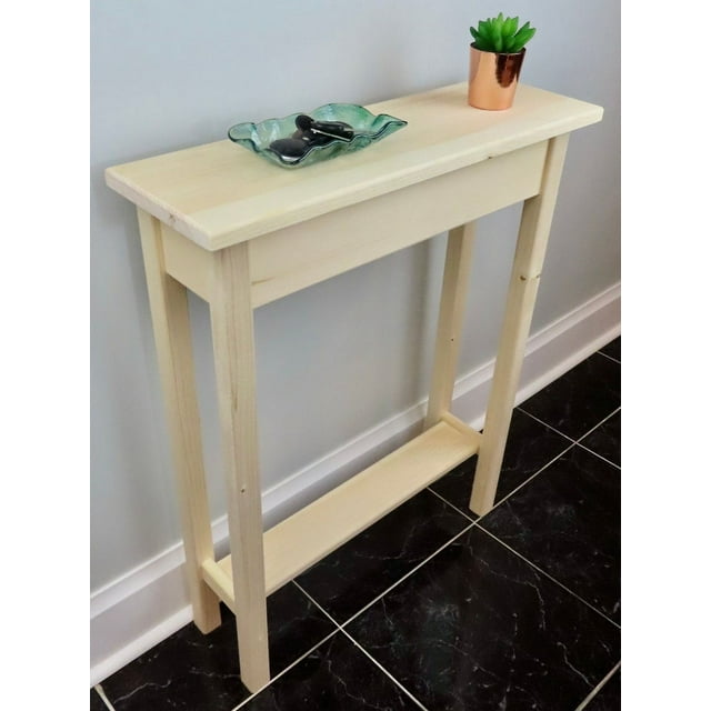 Unfinished Pine Narrow Shaker Console Sofa Wall Table With Bottom Shelf ...