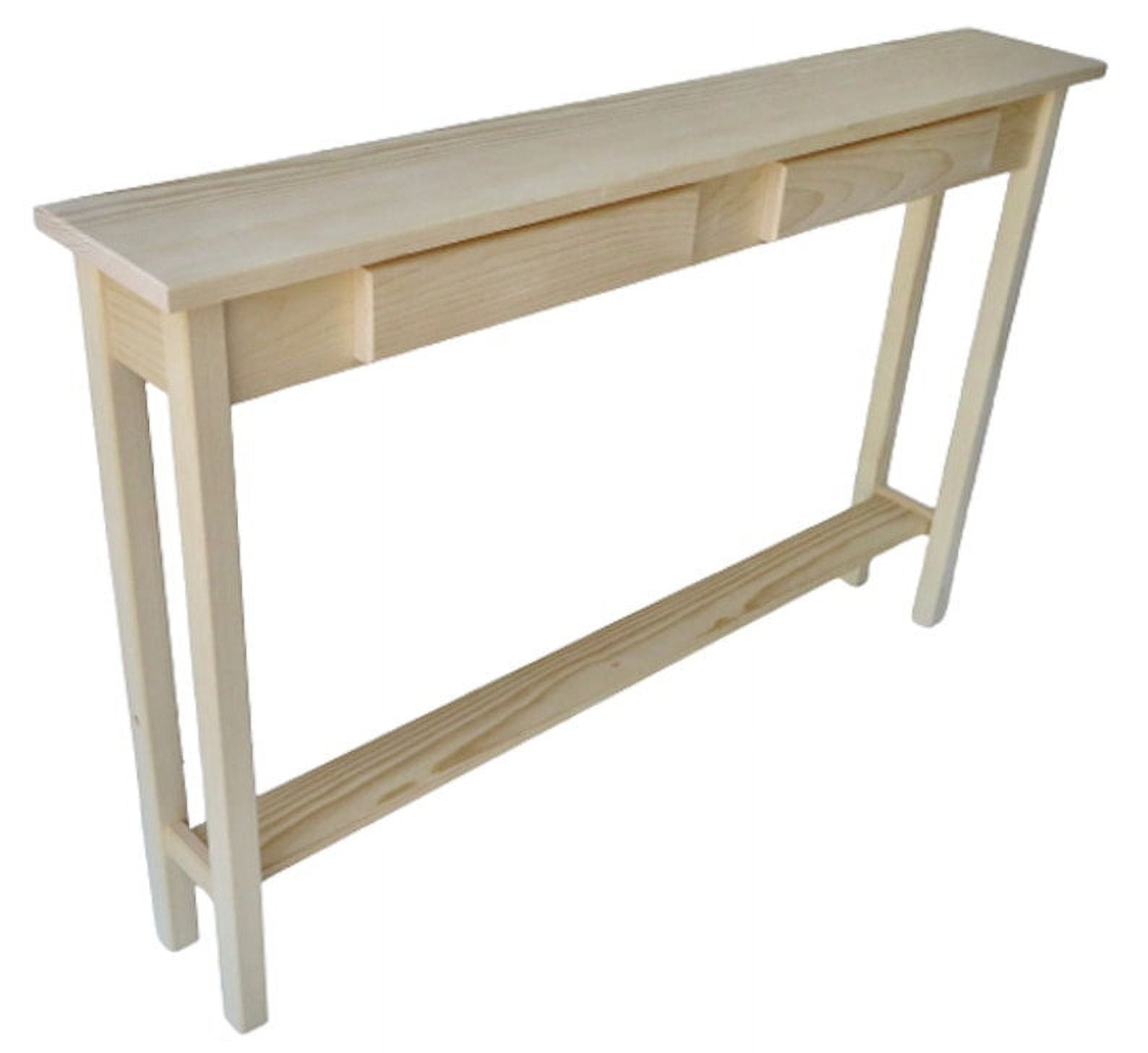 Unfinished Pine Narrow Shaker Console Sofa Wall Table With Shelf and False Drawer- 46" long x 7. ...