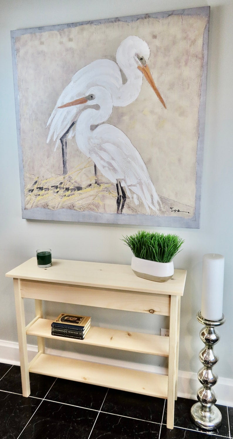 Unfinished Pine Shaker Console Sofa Wall Table With 2 Shelves - 36 ...