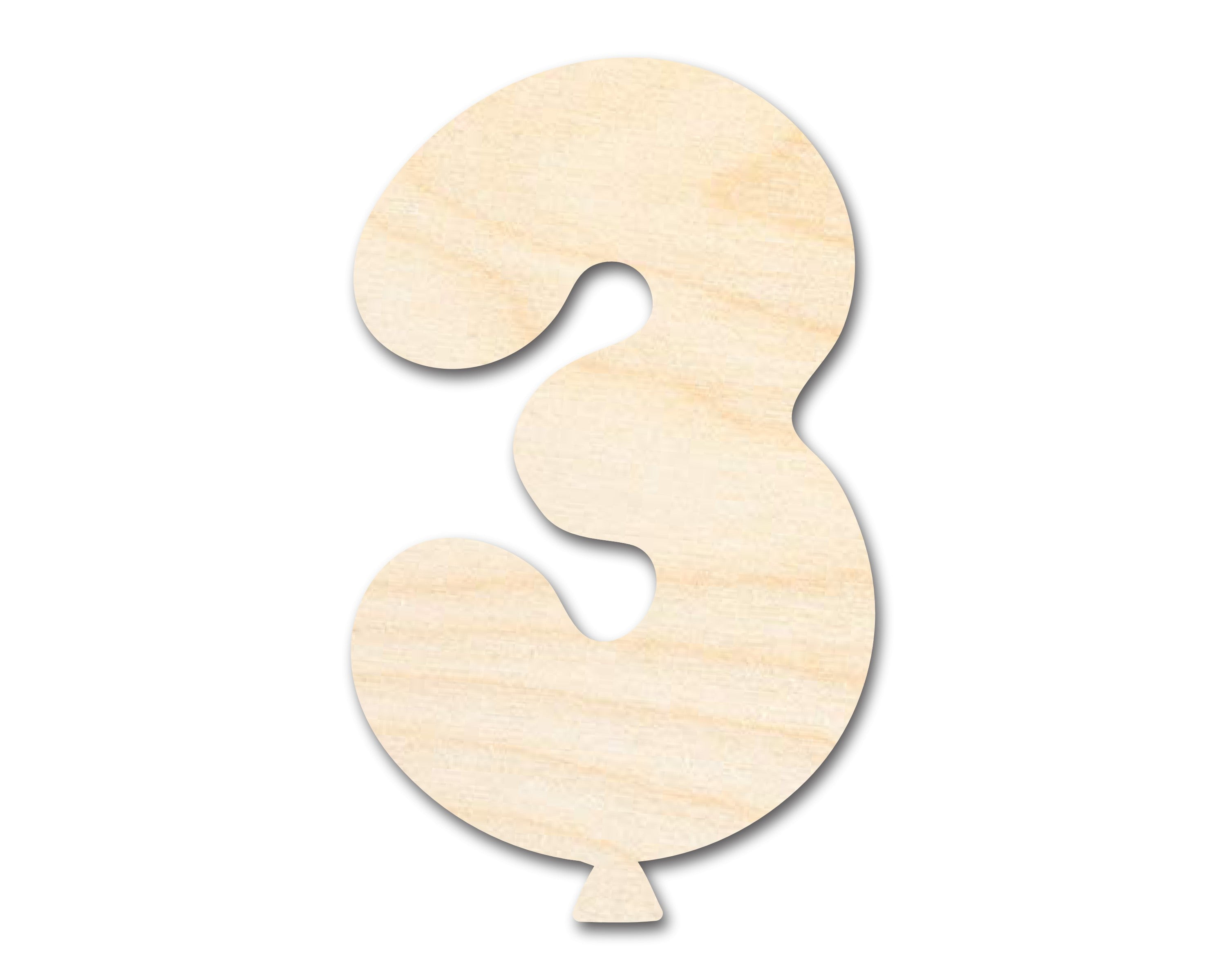Unfinished Wood Balloon Number 3 Shape | DIY Craft Cutout | up to 46 ...