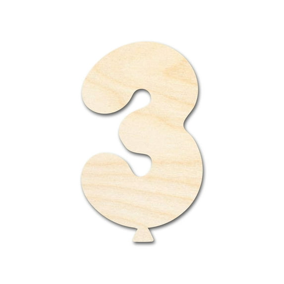 Unfinished Wood Balloon Number 3 Shape | DIY Craft Cutout | up to 46 ...