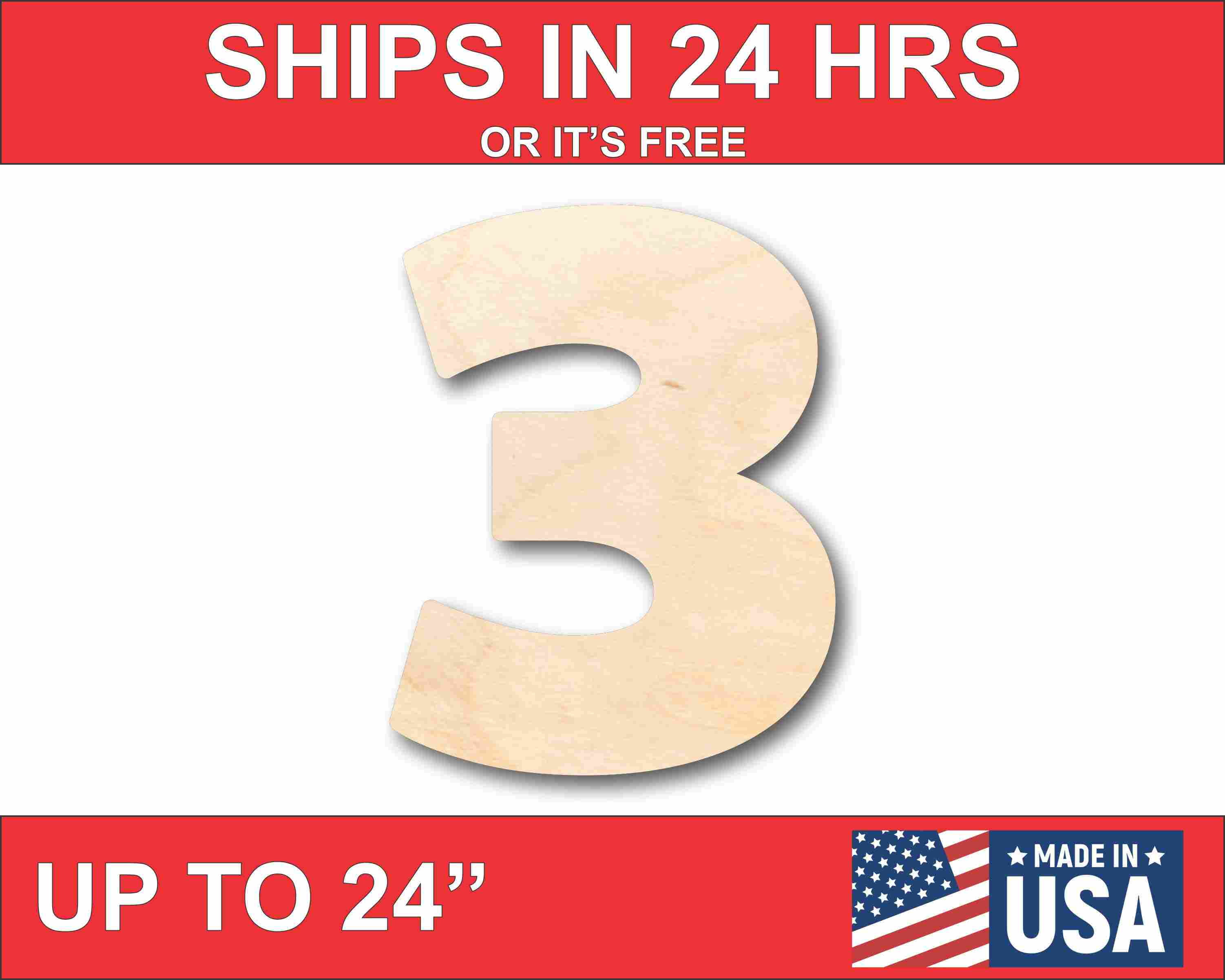 Unfinished Wood Block Number 3 - Craft - up to 46" DIY 8" / 1/2 ...