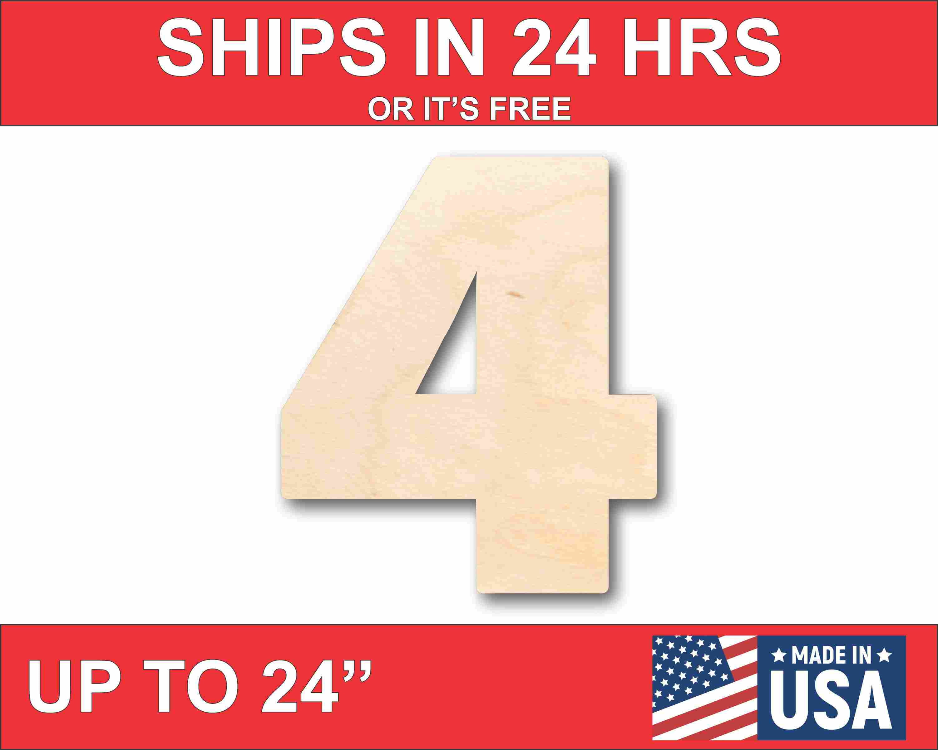 Unfinished Wood Block Number 4 - Craft - up to 46" DIY 20" / 1 ...