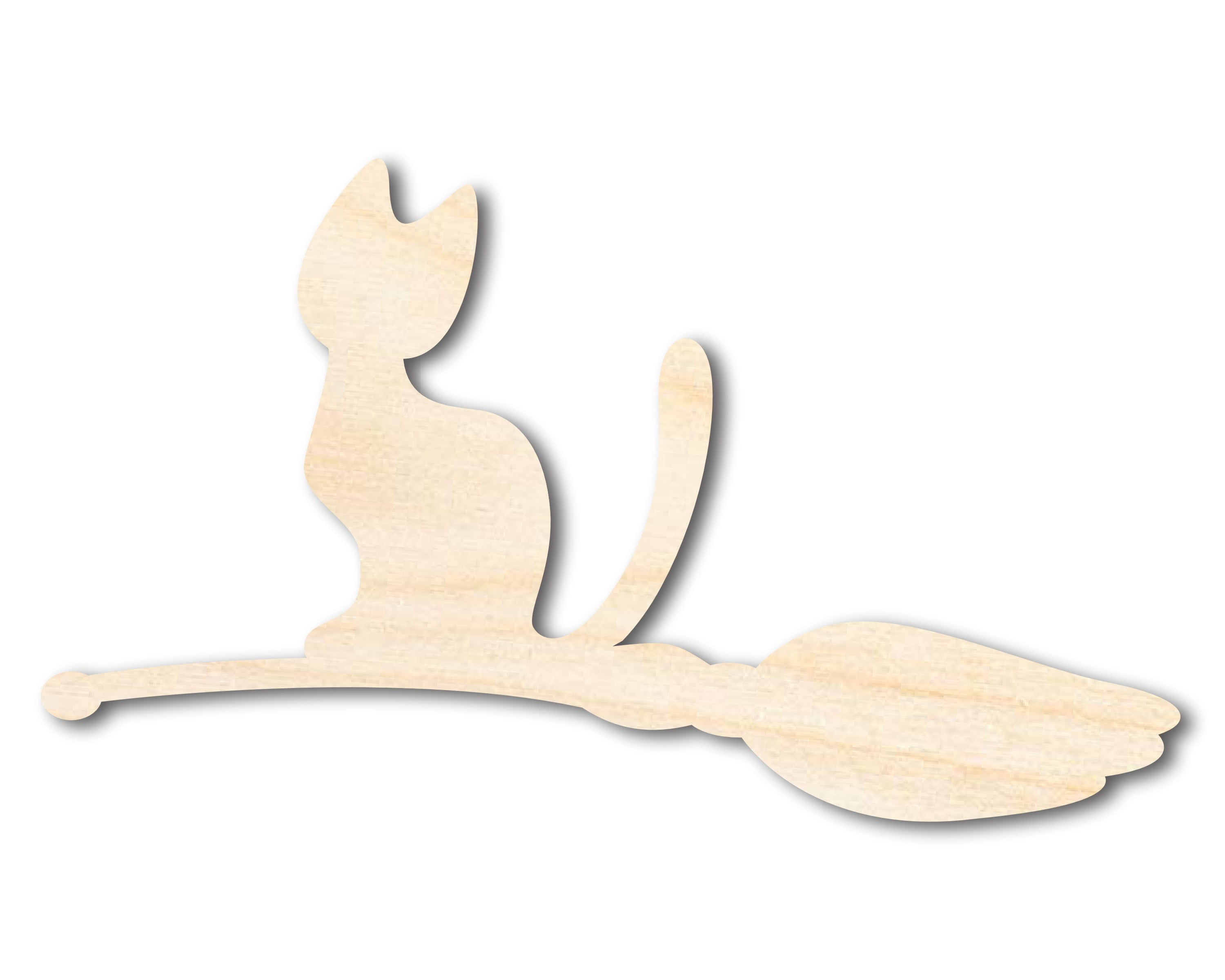 Unfinished Wood Cat on Broom Shape | DIY Halloween Cat Craft Cutout 46 ...