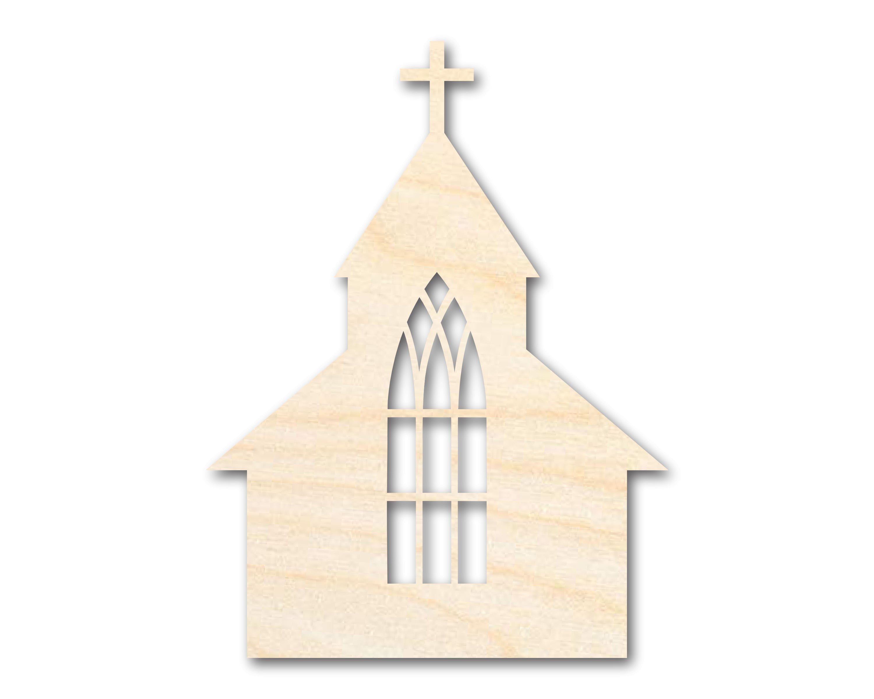 Unfinished Wood Church with Window Shape - Craft - up to 46" 16" / 1/8 ...