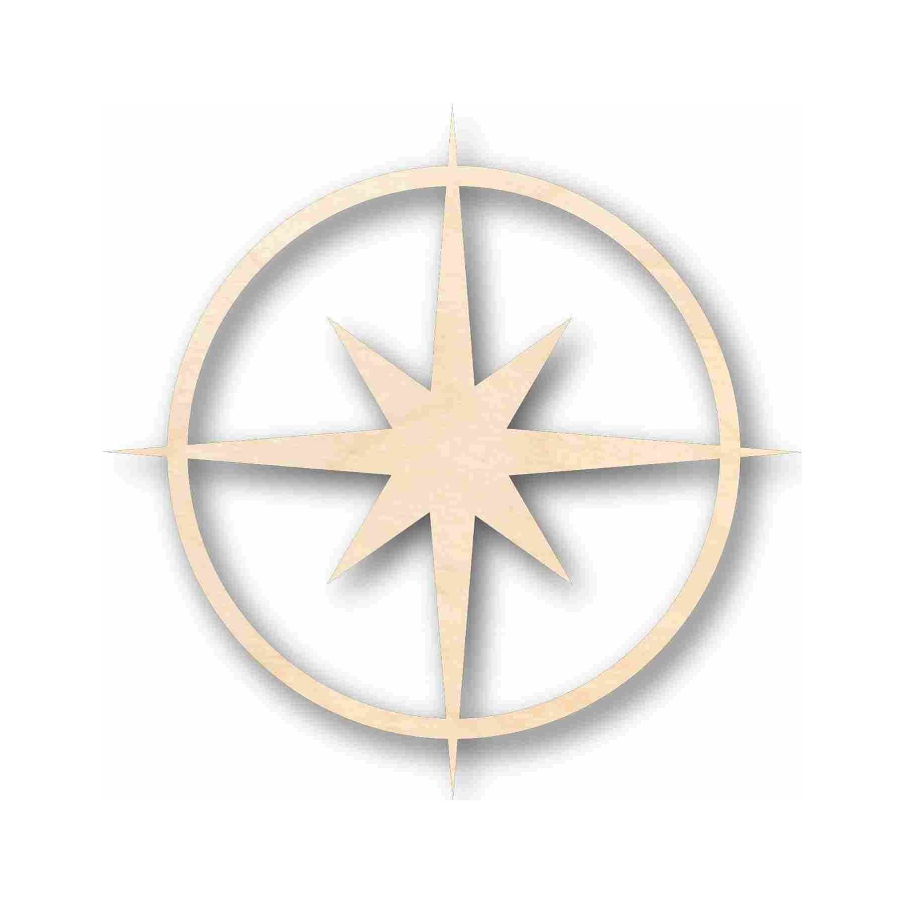 Unfinished Wood Compass Rose Star Sharp Six Point Star Silhouette ...