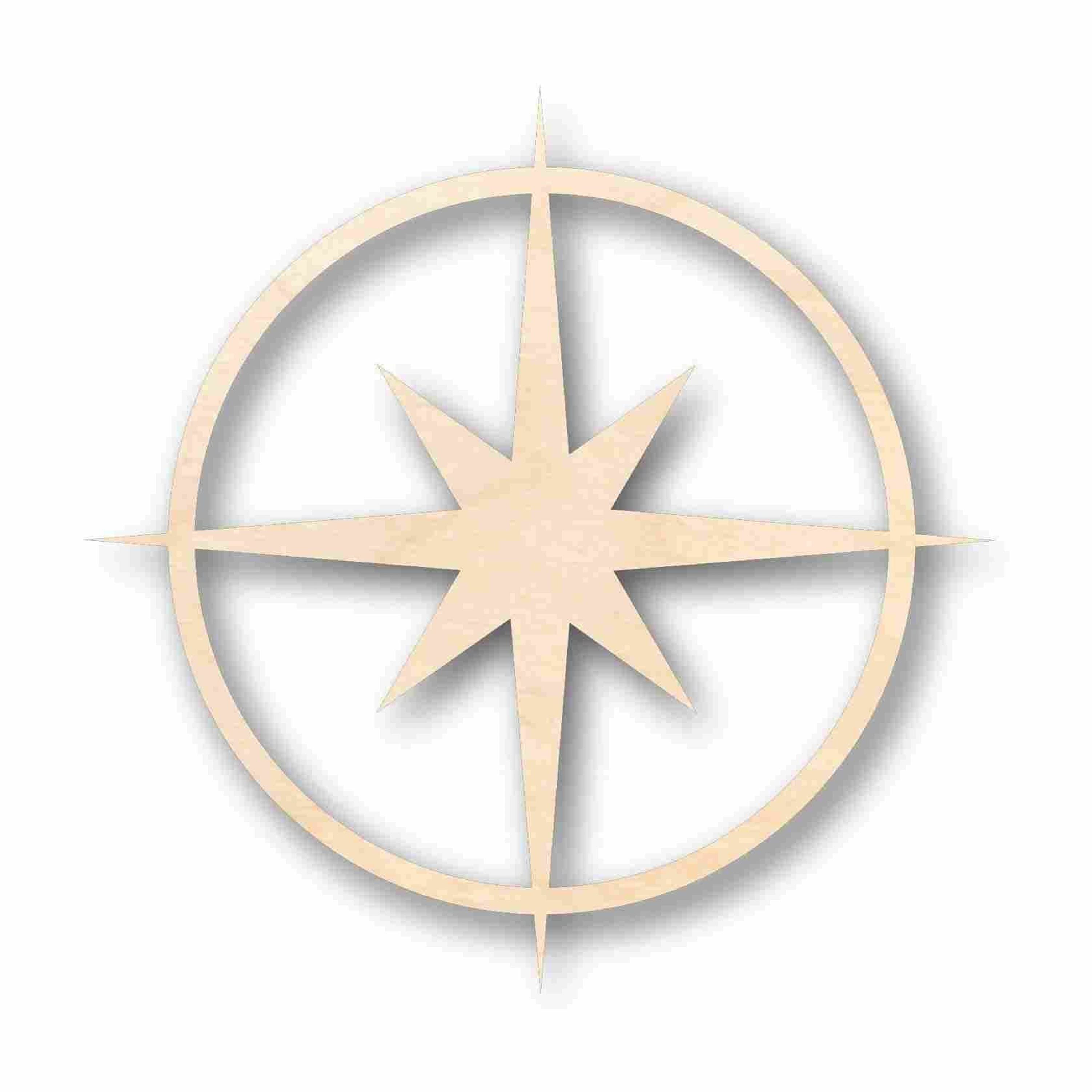 Unfinished Wood Compass Rose Star Sharp Six Point Star Silhouette ...