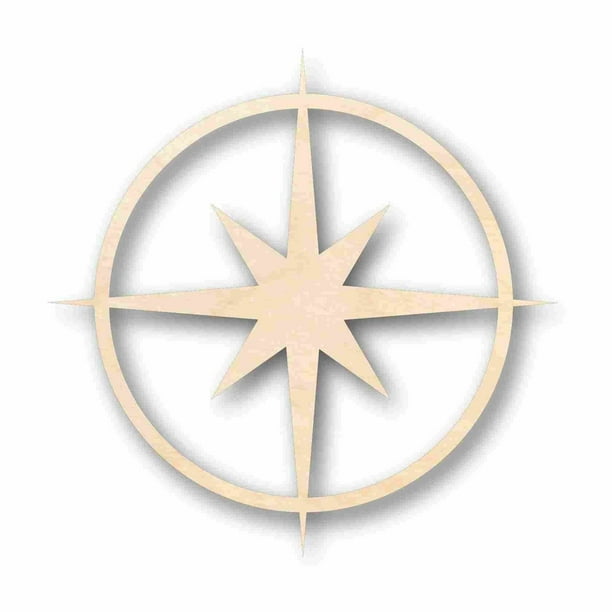 Unfinished Wood Compass Rose Star Sharp Six Point Star Silhouette ...