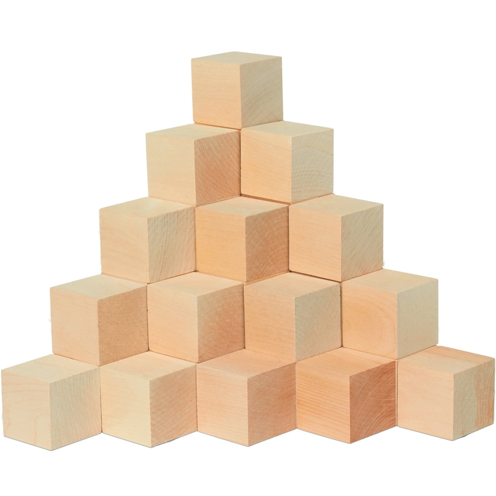 Unfinished Wood Craft Cubes 1-3/4-inch, Pack of 20 Large Wooden Blocks ...